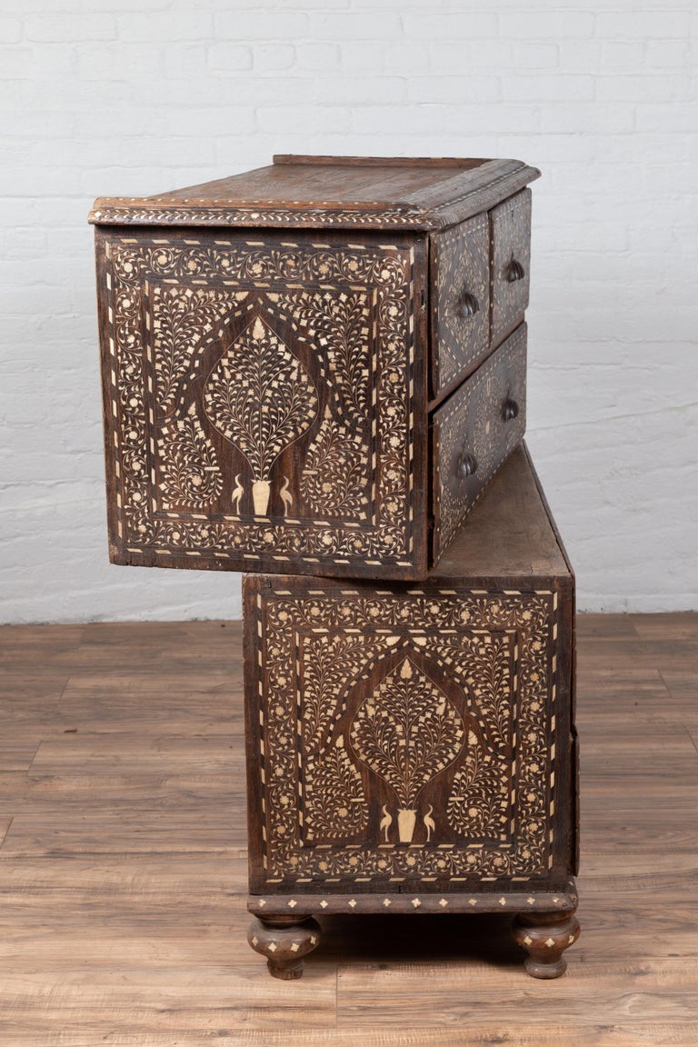 Antique Anglo-Indian Dresser with Bone Inlay, Scrollwork and Foliage ...