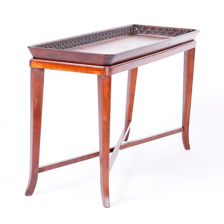 Antique Anglo-Indian Inlaid Mahogany Tray on Later Base For Sale at 1stDibs