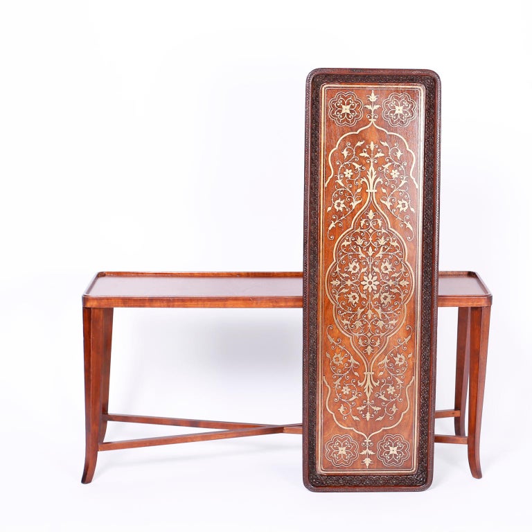 Antique Anglo-Indian Inlaid Mahogany Tray on Later Base For Sale at 1stDibs