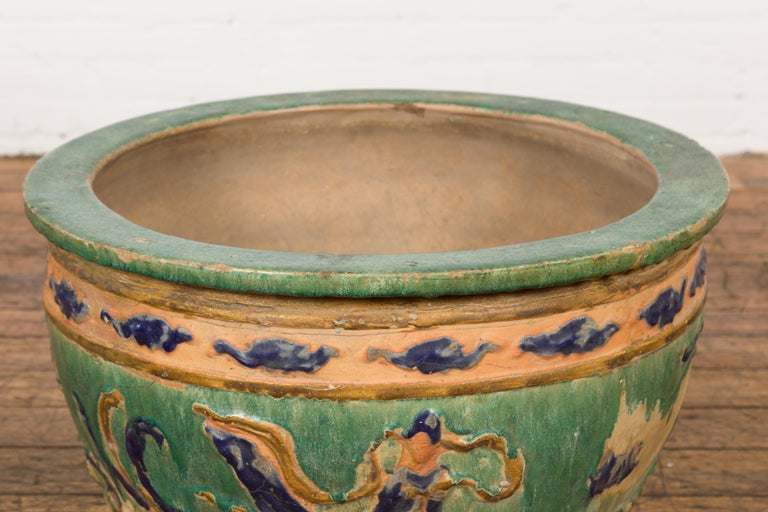 Annamese 19th Century Planter with Green Glaze Décor For Sale at 1stDibs