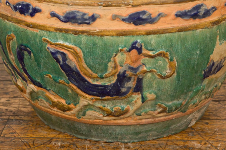 Annamese 19th Century Planter with Green Glaze Décor For Sale at 1stDibs