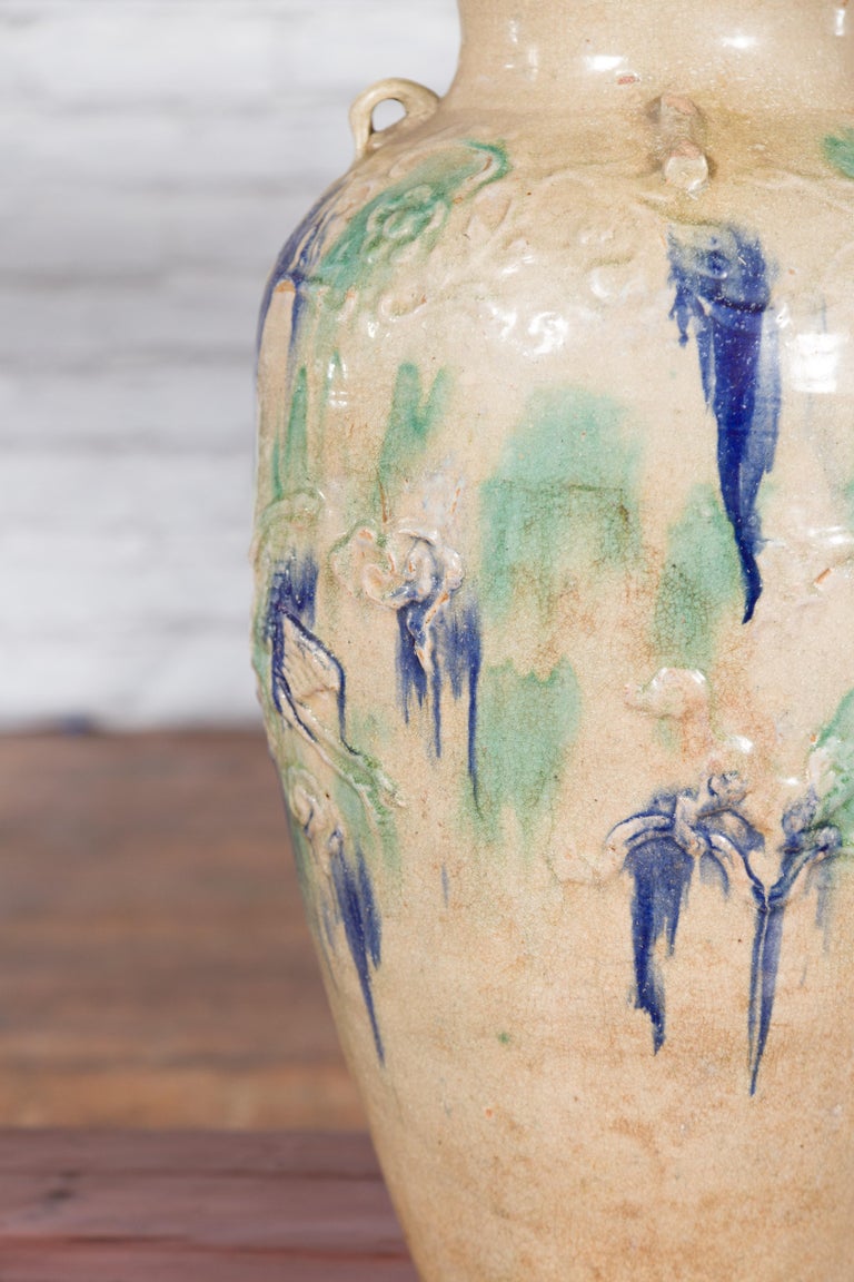 Antique Annamese 19th Century Storage Vessel with Green and Blue Glazed ...