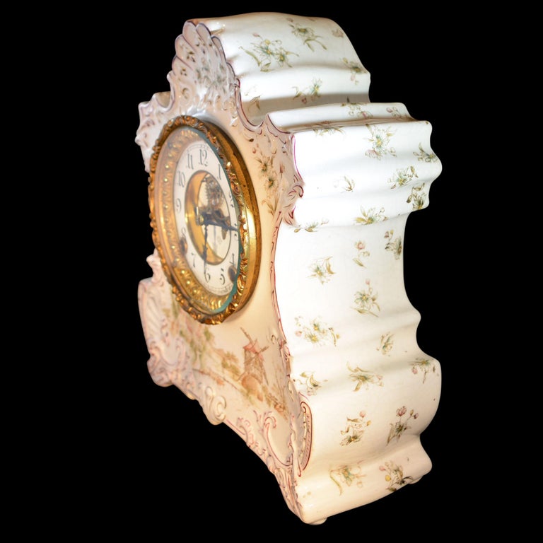 Antique Ansonia Porcelain Mantel Clock with Dutch Countryside Scene at ...