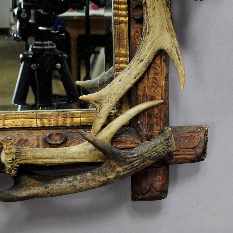 Antique Antler Frame with Rustic Antler Decorations and Mirror at 1stDibs