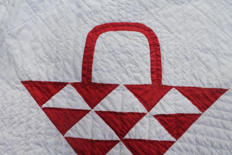Antique Applique Red Basket Quilt at 1stDibs