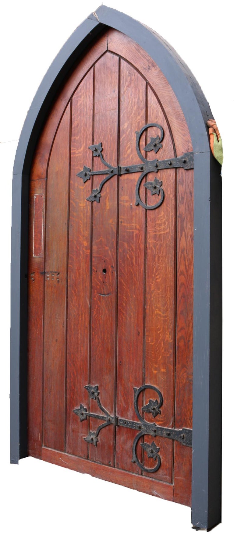 Antique Arched Oak Door With Painted Pine Frame at 1stDibs