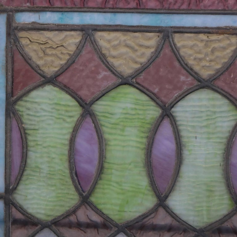 Architectural Leaded Stained and Jewelled Glass Window, Laurel Wreath ...