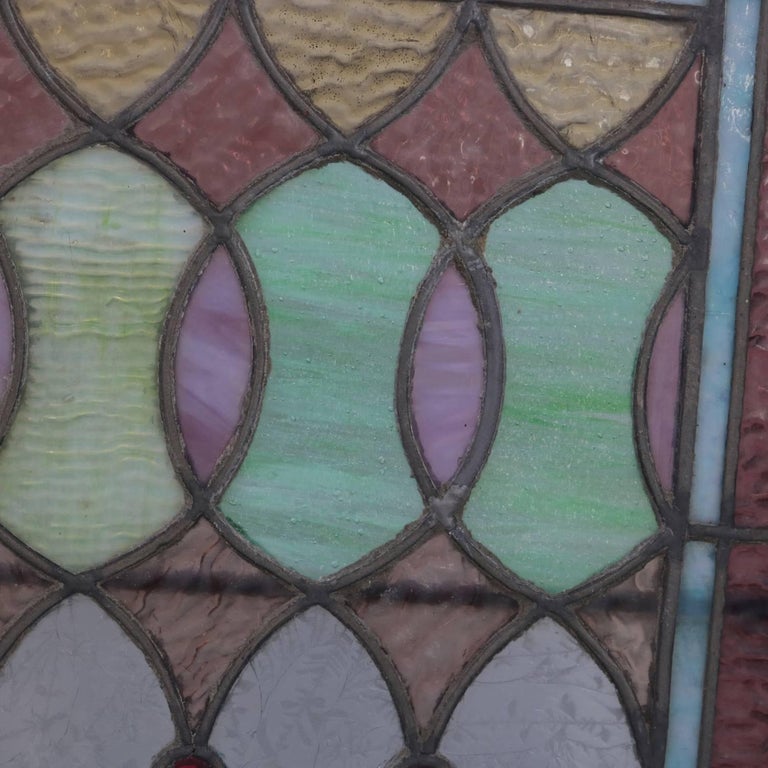 Architectural Leaded Stained and Jewelled Glass Window, Laurel Wreath ...