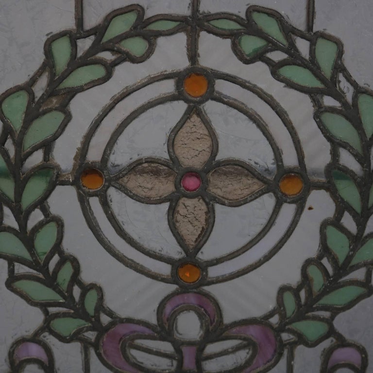 Architectural Leaded Stained and Jewelled Glass Window, Laurel Wreath ...