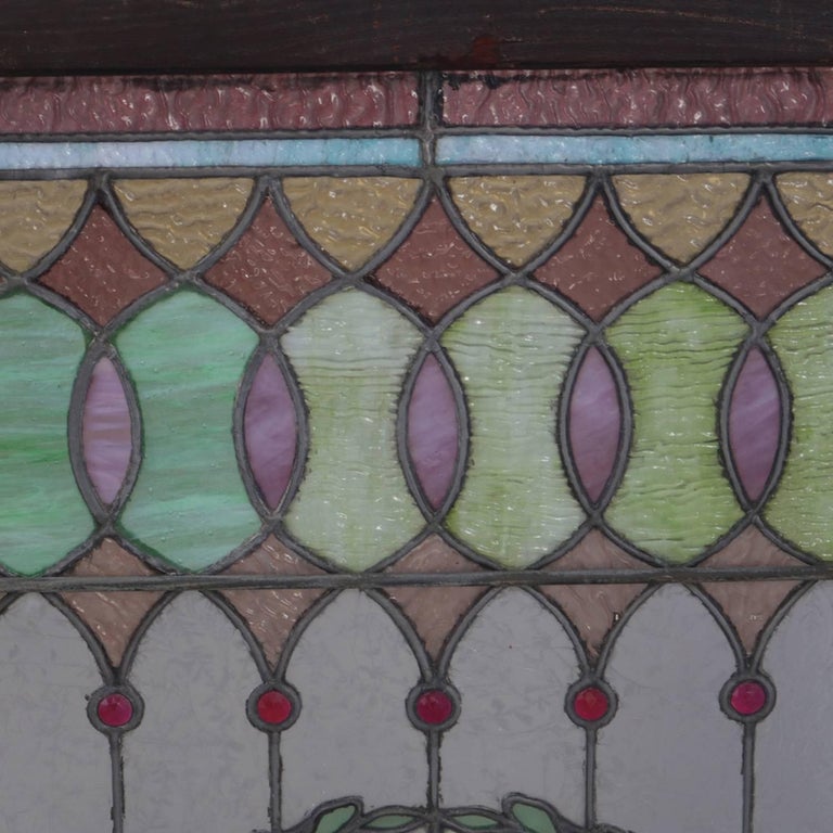 Architectural Leaded Stained and Jewelled Glass Window, Laurel Wreath ...