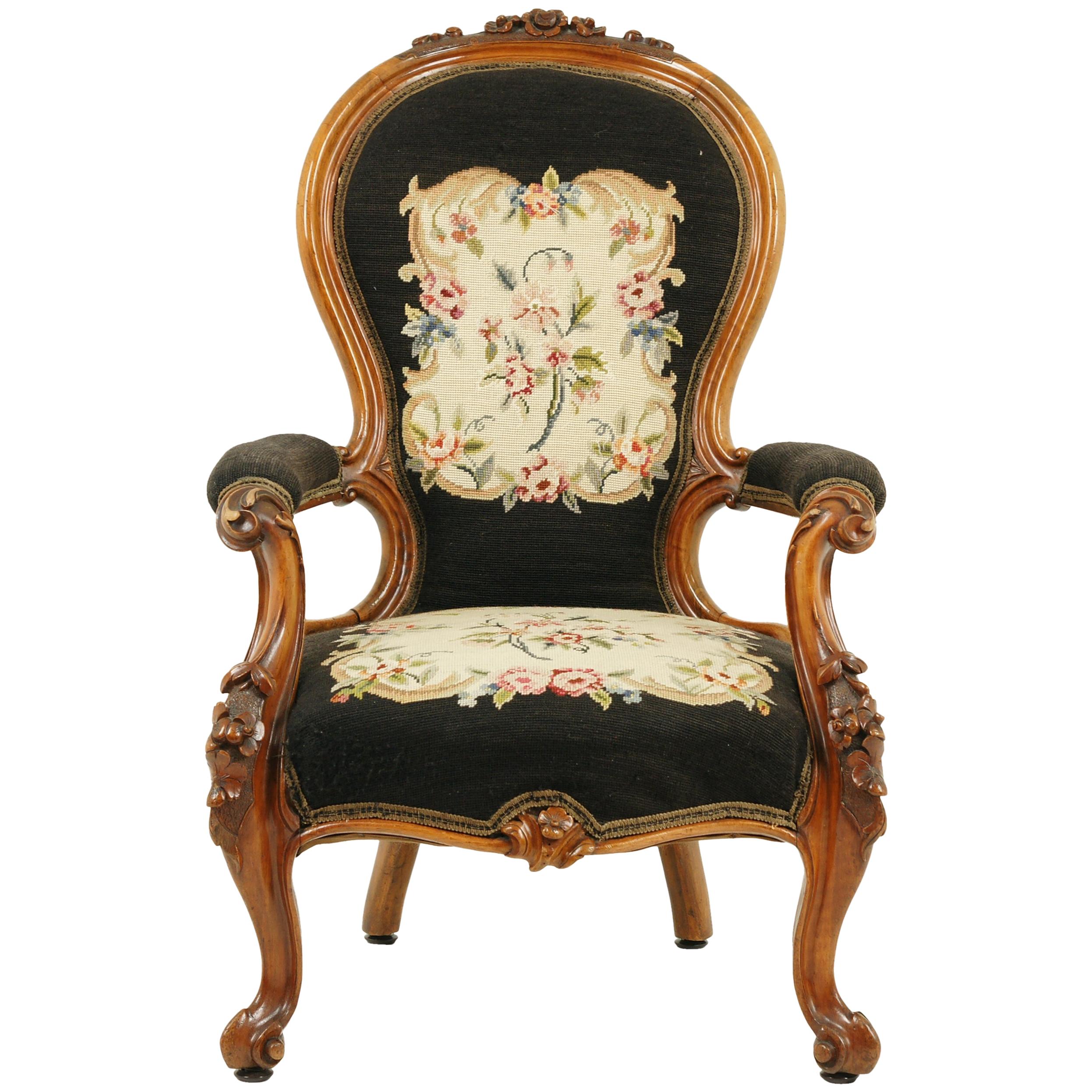 Victorian Padded Arm Chair with Cranberry Floral Brocade For Sale at ...