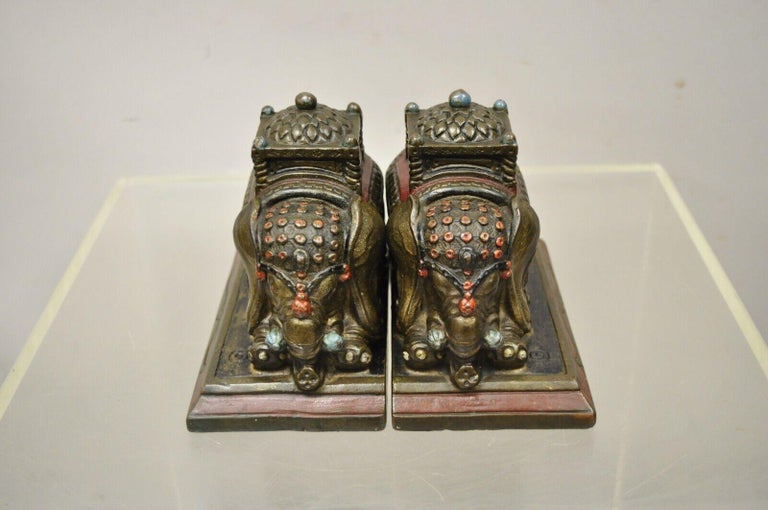 Antique Armor Bronze Indian Elephant Metal Clad Bookends, a Pair For ...