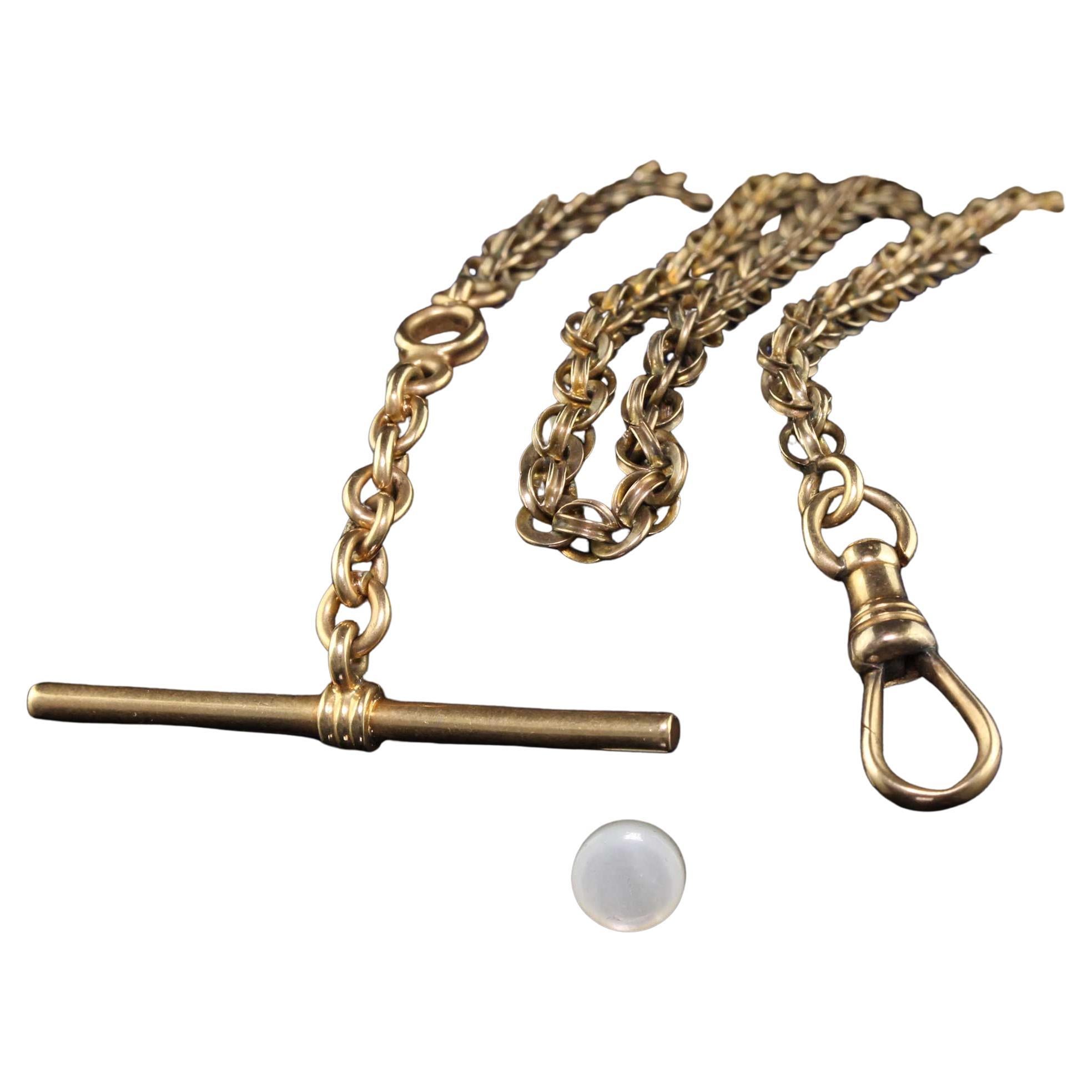 Antique Victorian 14K Yellow Gold Link Chain Watch Fob Necklace at ...