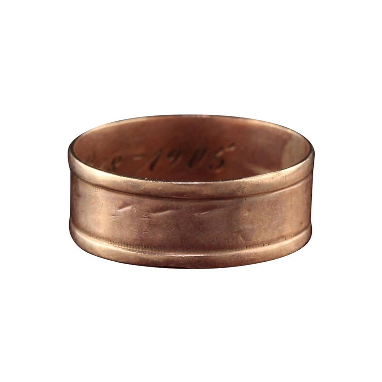 Antique Art Deco 10K Rose Gold Engraved Wedding Band - Size 3 1/4 For ...