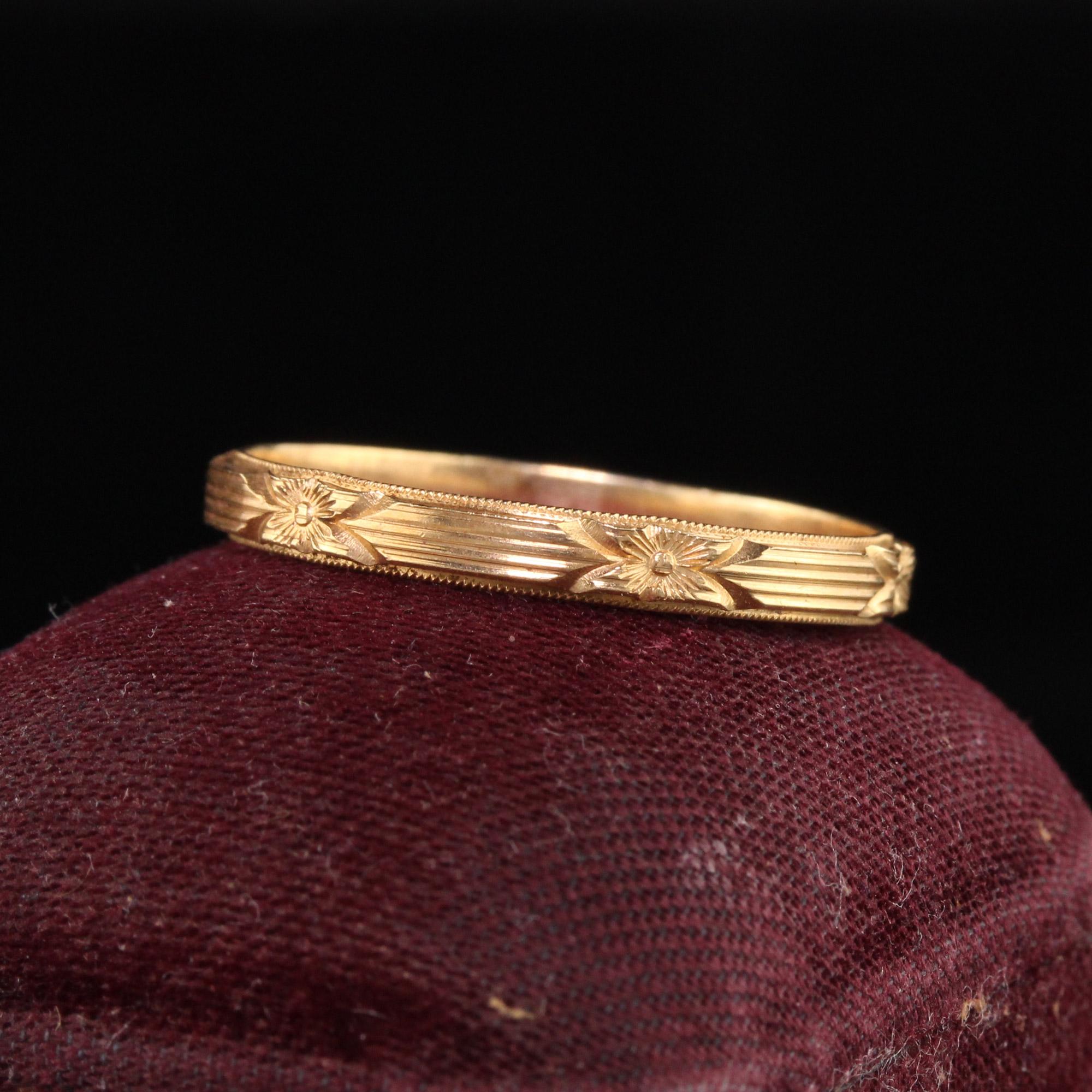 Antique Art Deco 14 Karat Yellow Gold Engraved Wedding Band For Sale at ...