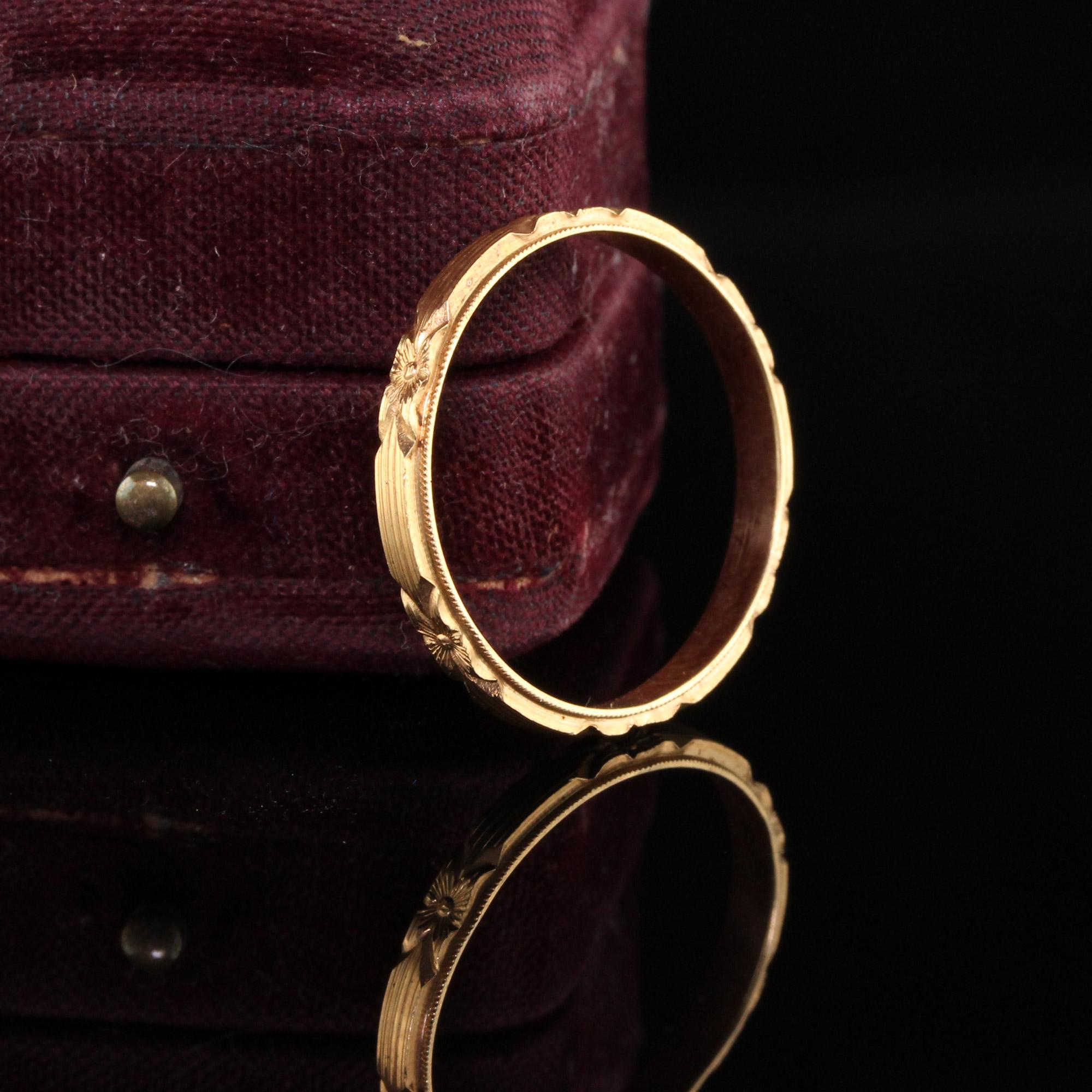 Antique Art Deco 14 Karat Yellow Gold Engraved Wedding Band For Sale at ...