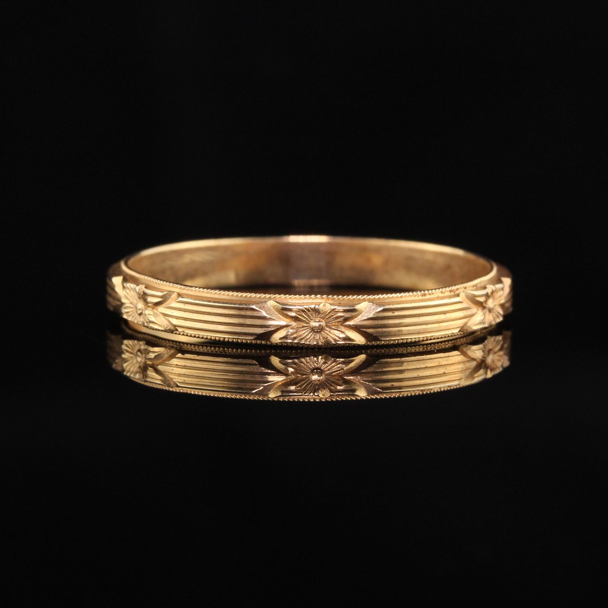 Antique Art Deco 14 Karat Yellow Gold Engraved Wedding Band For Sale at ...