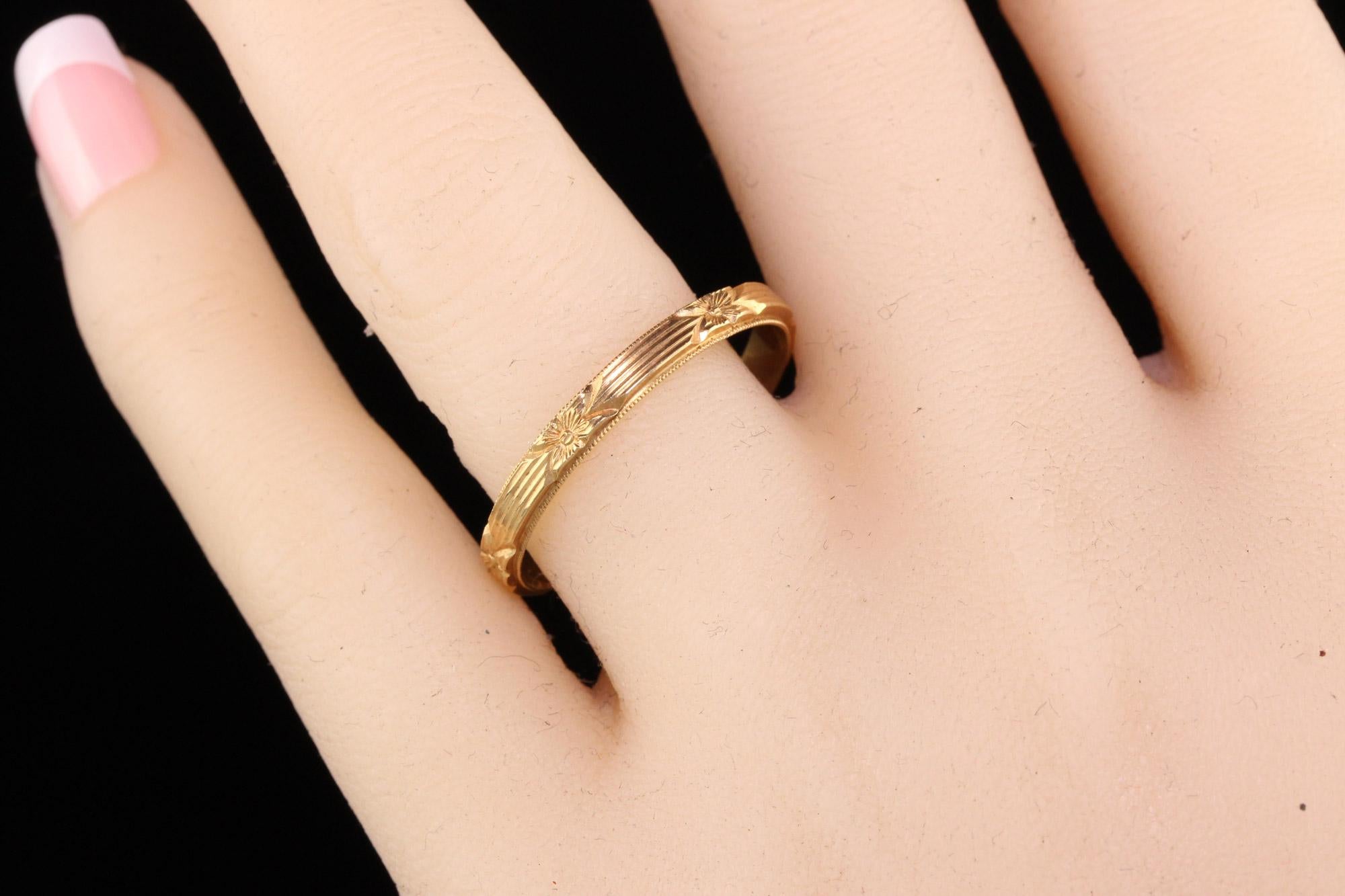 Antique Art Deco 14 Karat Yellow Gold Engraved Wedding Band For Sale at ...