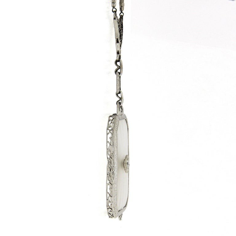 Antique Art Deco 14k Gold Large Camphor Glass Diamond Filigree Pendant ...