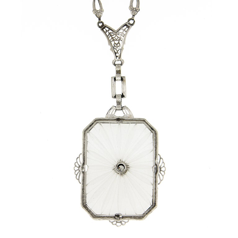 Antique Art Deco 14k Gold Large Camphor Glass Diamond Filigree Pendant ...