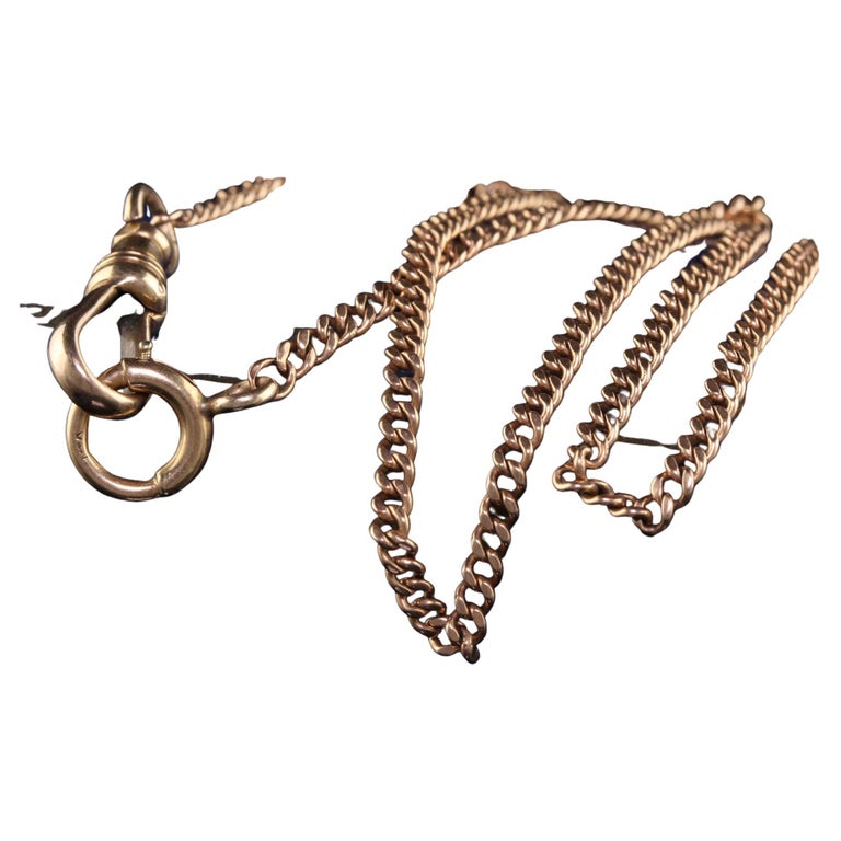 Antique Art Deco 14K Rose Gold Curb Link Chain Watch Fob Necklace - 15 ...