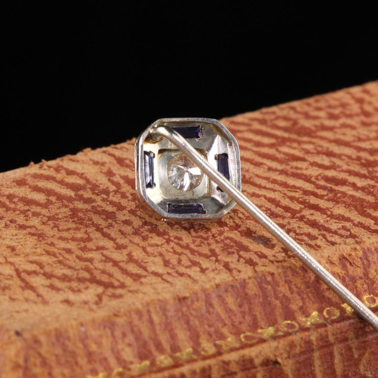 Antique Art Deco 14K White Gold Old European Cut Diamond Stick Pin at ...