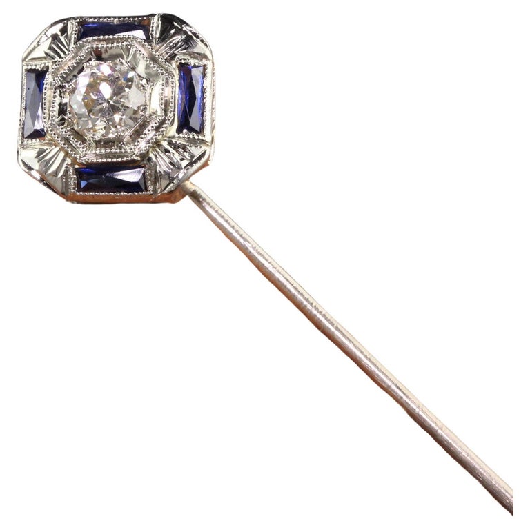 Antique Art Deco 14K White Gold Old European Cut Diamond Stick Pin at ...