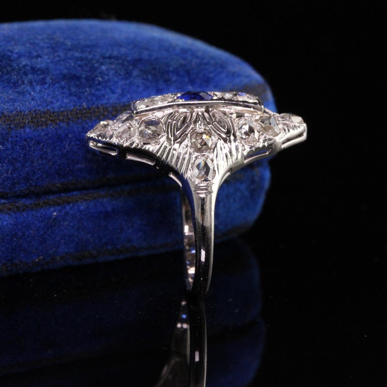 Antique Art Deco 14K White Gold Rose Cut Diamond Filigree Shield Ring ...