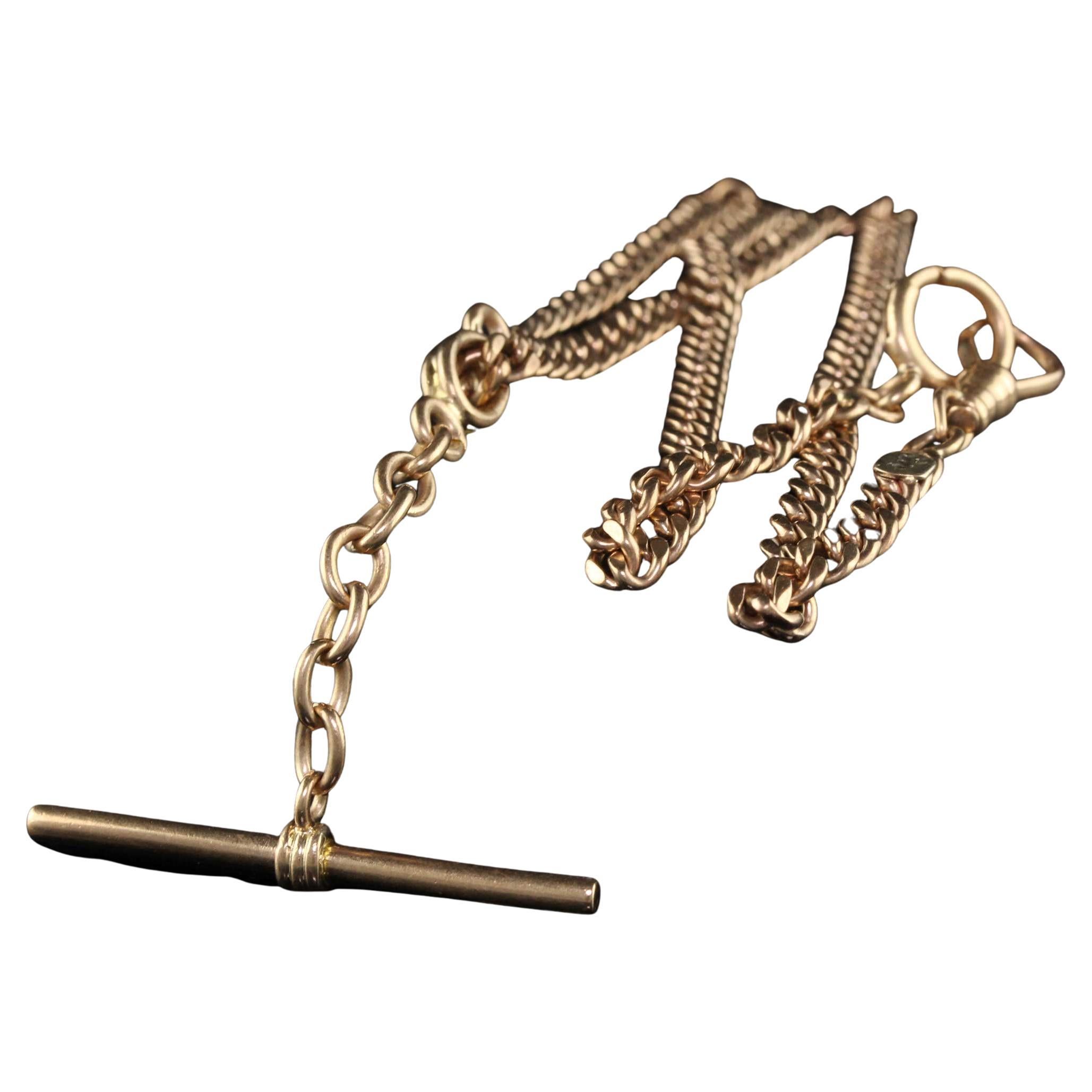 Antique Art Deco 14K Rose Gold Curb Link T Link Chain - 17 inches For ...