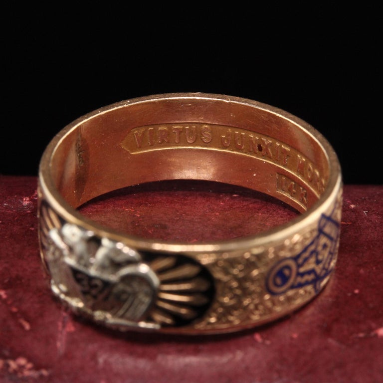 Antique Art Deco 14K Yellow Gold Enamel Masonic Ring 32nd Degree at ...