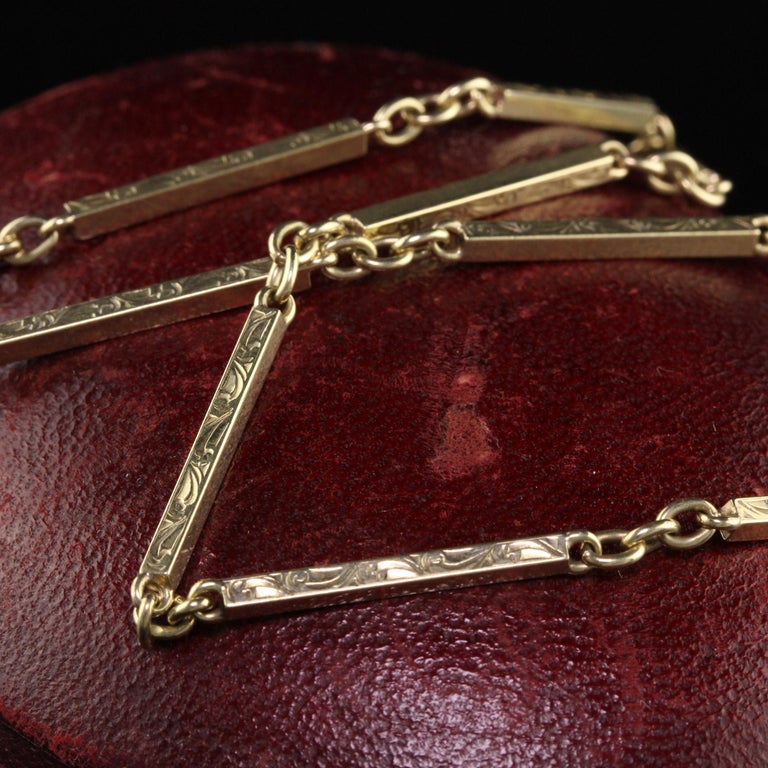 Antique Art Deco 14K Yellow Gold Engraved Chain Watch Fob Necklace For ...