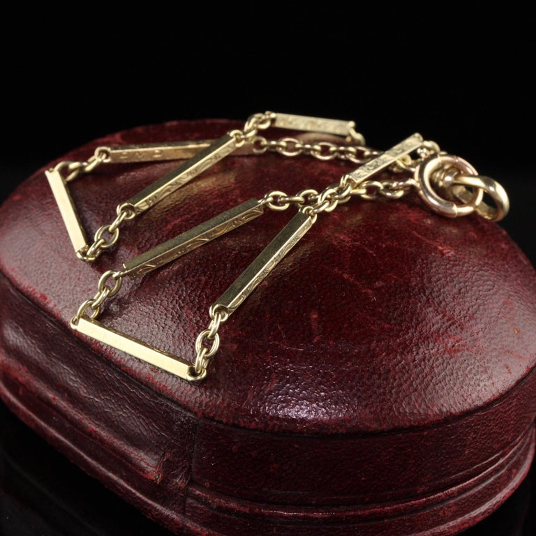 Antique Art Deco 14K Yellow Gold Engraved Chain Watch Fob Necklace For ...