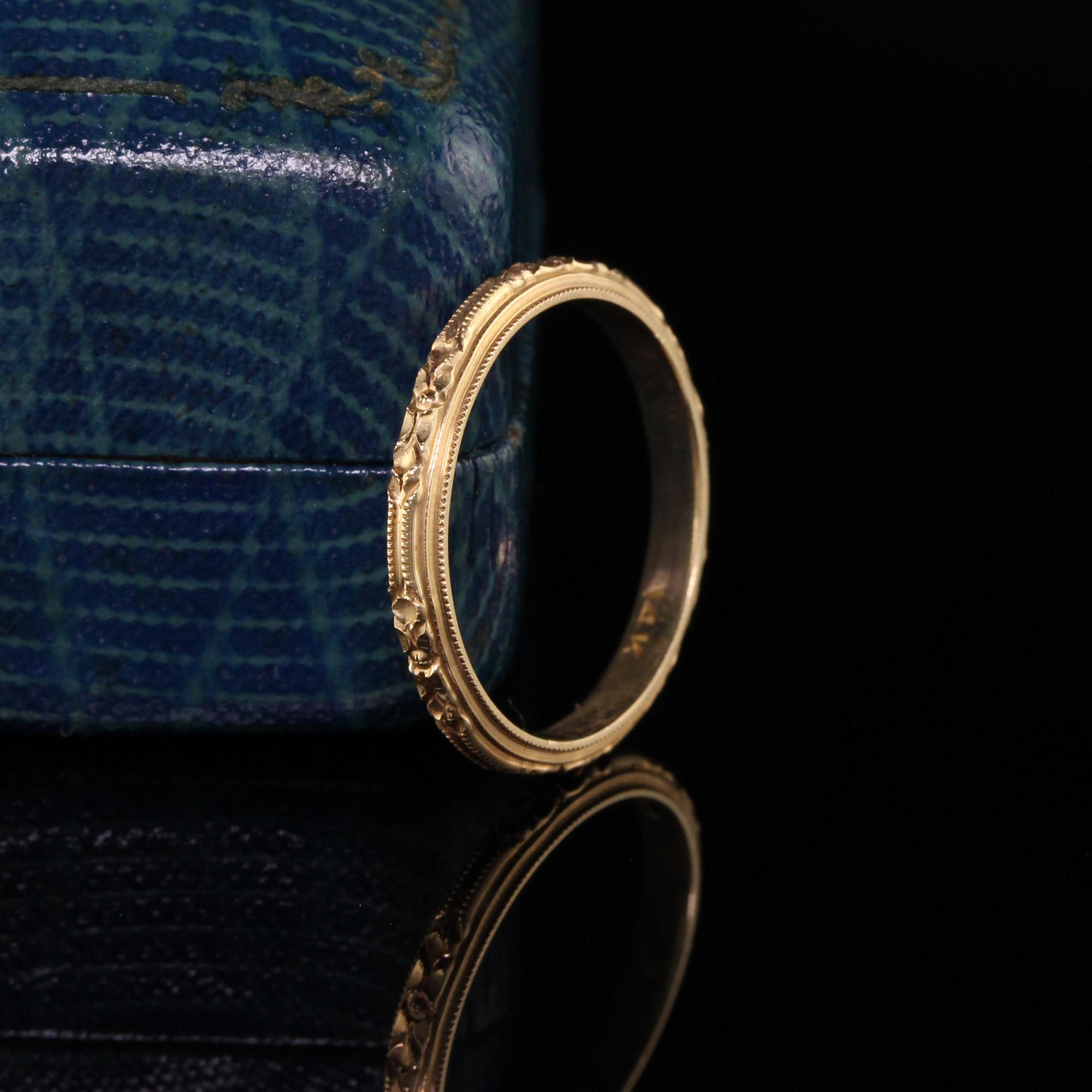 Antique Art Deco 14 Karat Yellow Gold Engraved Wedding Band at 1stDibs