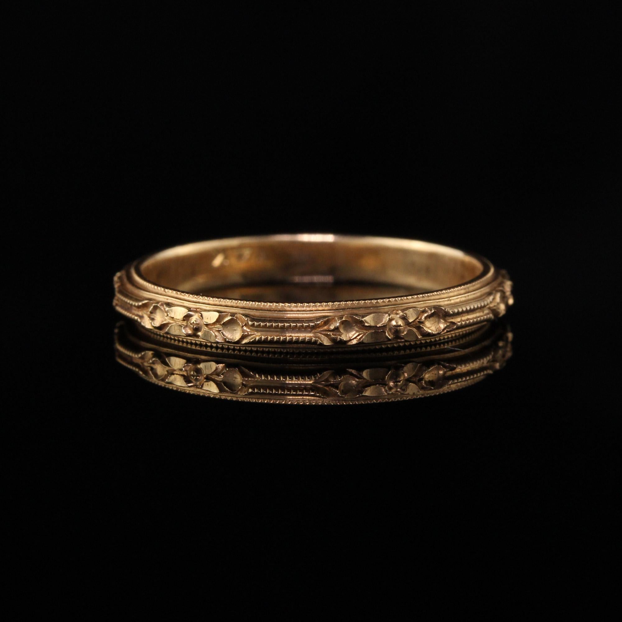 Antique Art Deco 14 Karat Yellow Gold Engraved Wedding Band at 1stDibs