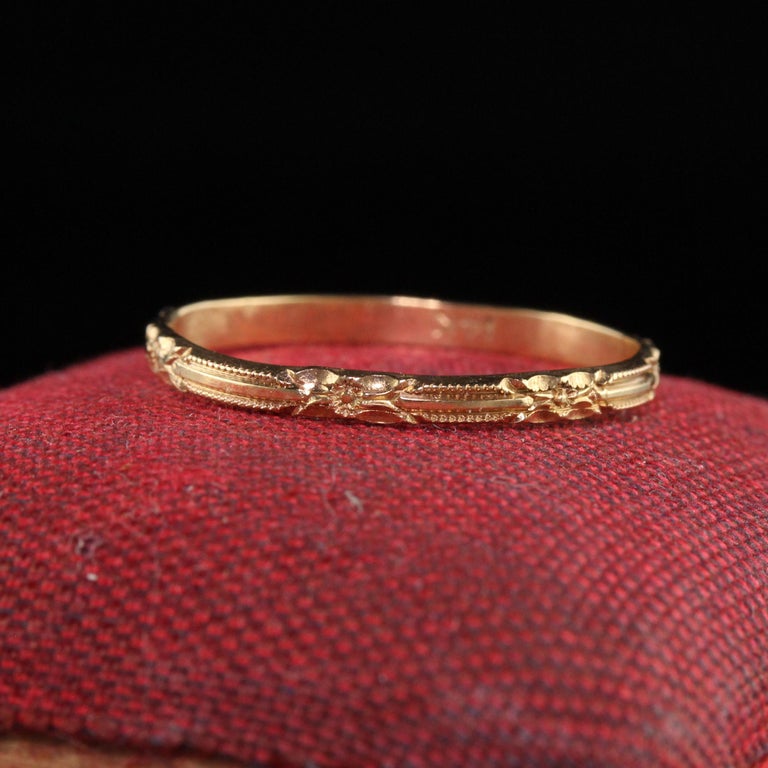 Antique Art Deco 14K Yellow Gold Flower Engraved Wedding Band For Sale ...