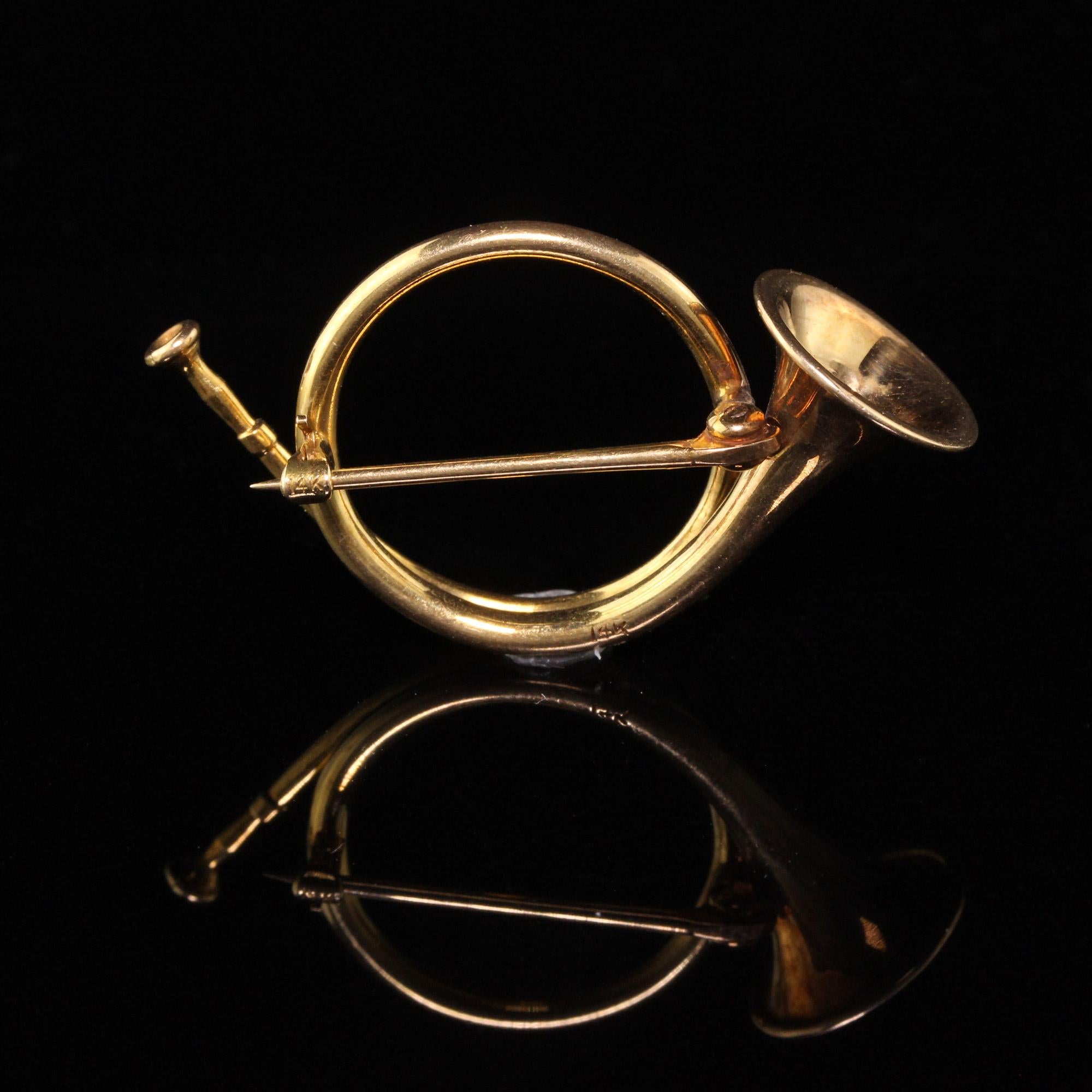 Antique Art Deco 14 Karat Yellow Gold Fox Hunt Horn Pin at 1stDibs ...