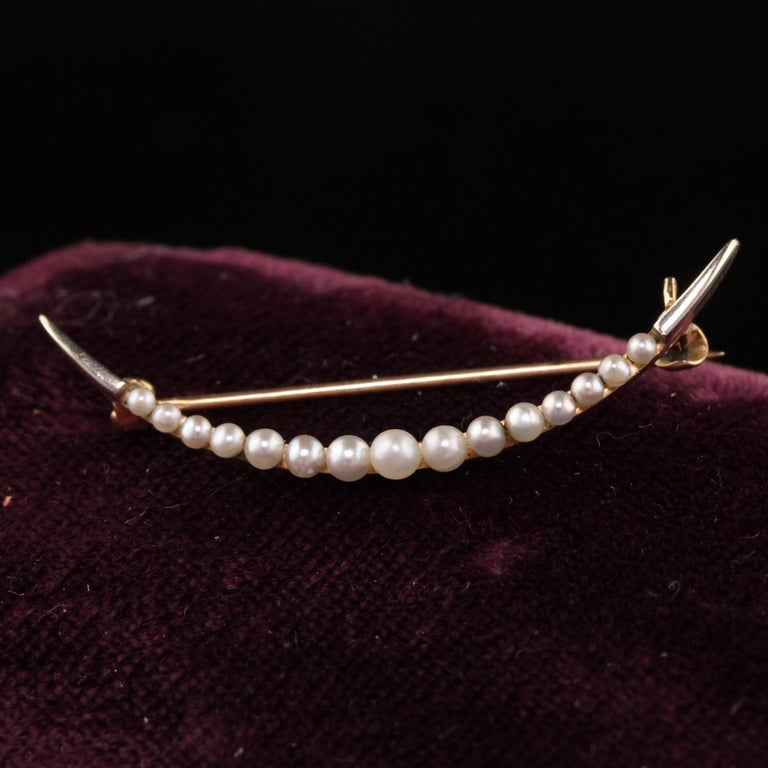 Antique Art Deco 14K Yellow Gold Natural Pearl Crescent Pin For Sale at ...