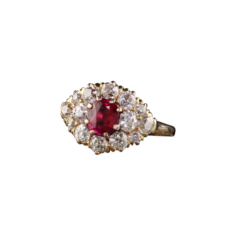 Antique Art Deco 14K Yellow Gold Old European Diamond Ruby Ring For ...