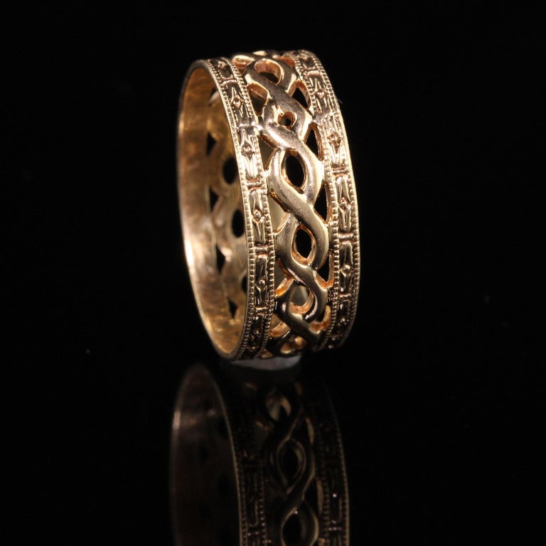 Antique Art Deco 14k Yellow Gold Twist Openwork Band For Sale at 1stDibs