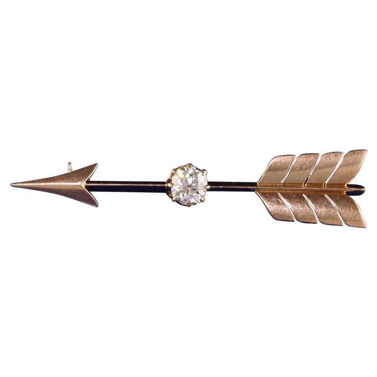 Antique Art Deco 18K Rose Gold Old Mine Cut Diamond Arrow Pin at 1stDibs
