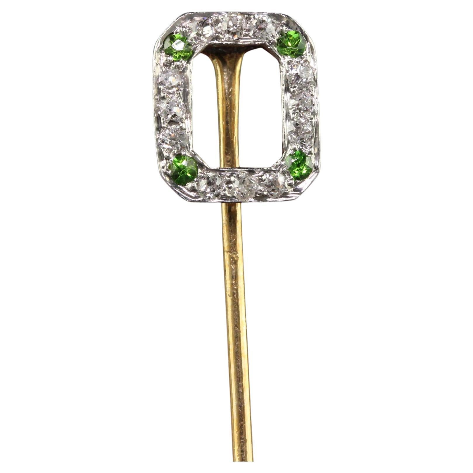 Vintage Old Mine Cut Diamond and Filigree Stick Pin in Yellow Gold and ...