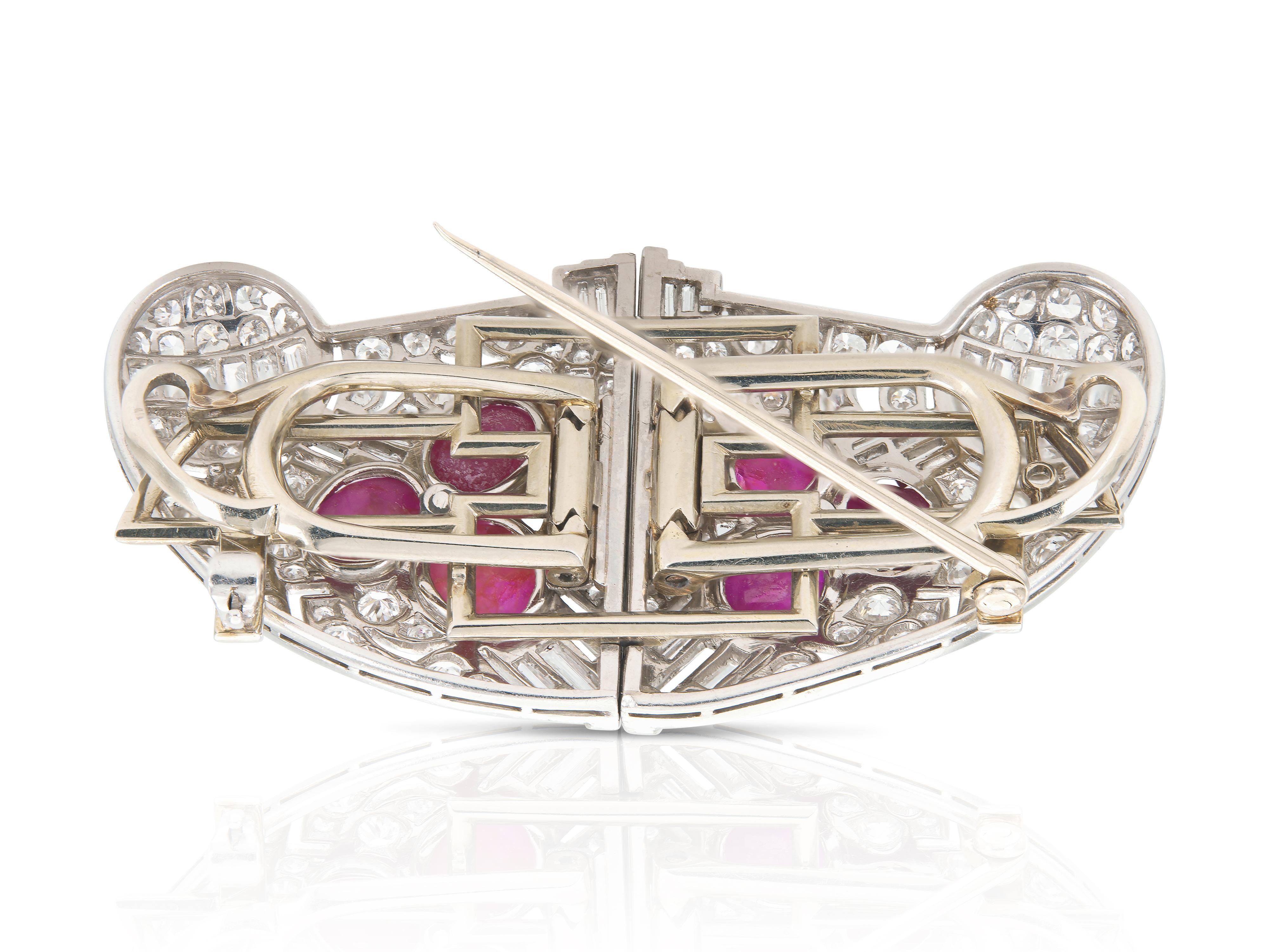 Antique Art Deco 1920s Ruby and Diamonds Double Clip Brooch For Sale at ...
