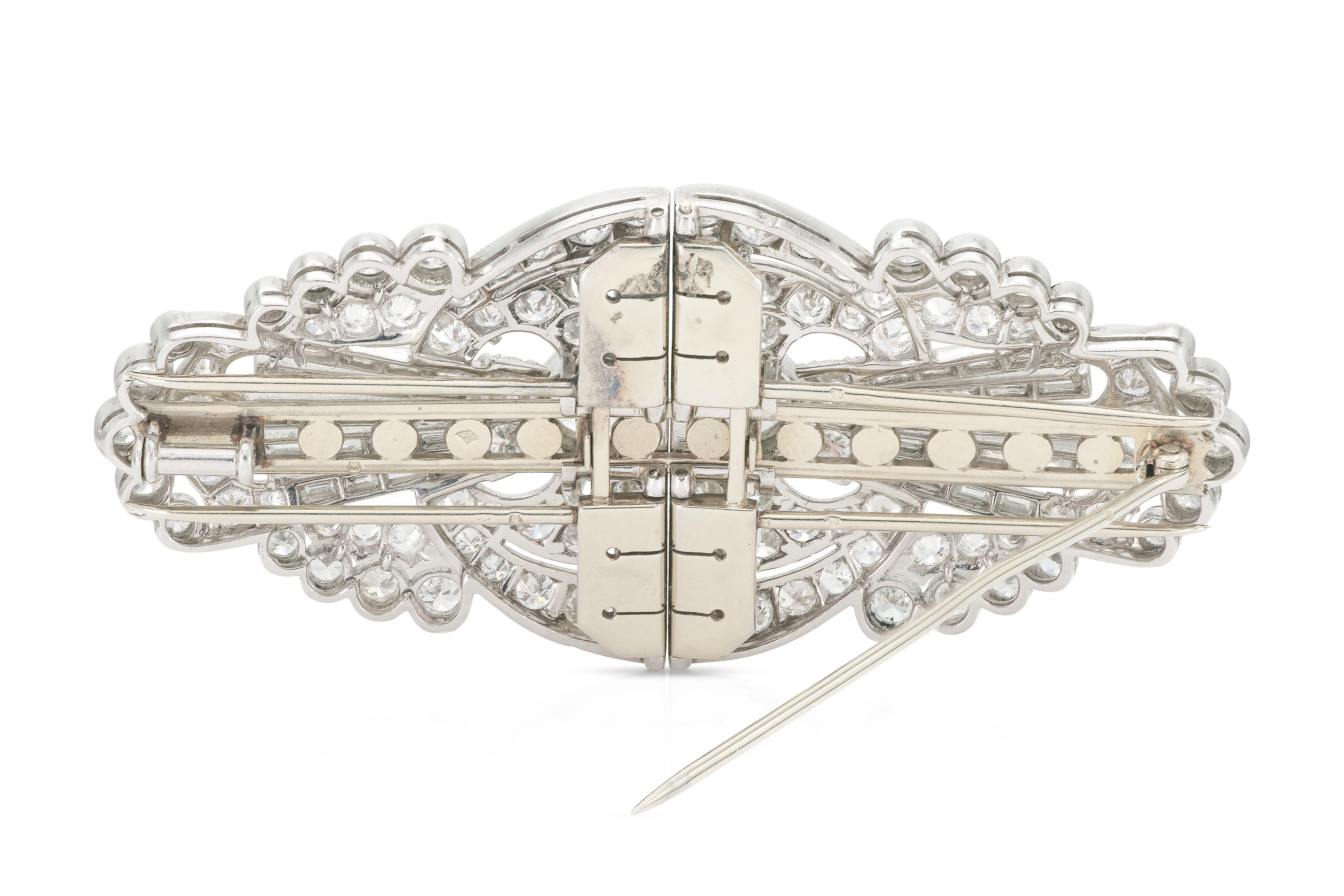 Antique Art Deco 1930s 19.90 Carat Diamond Double Clip Brooch For Sale ...
