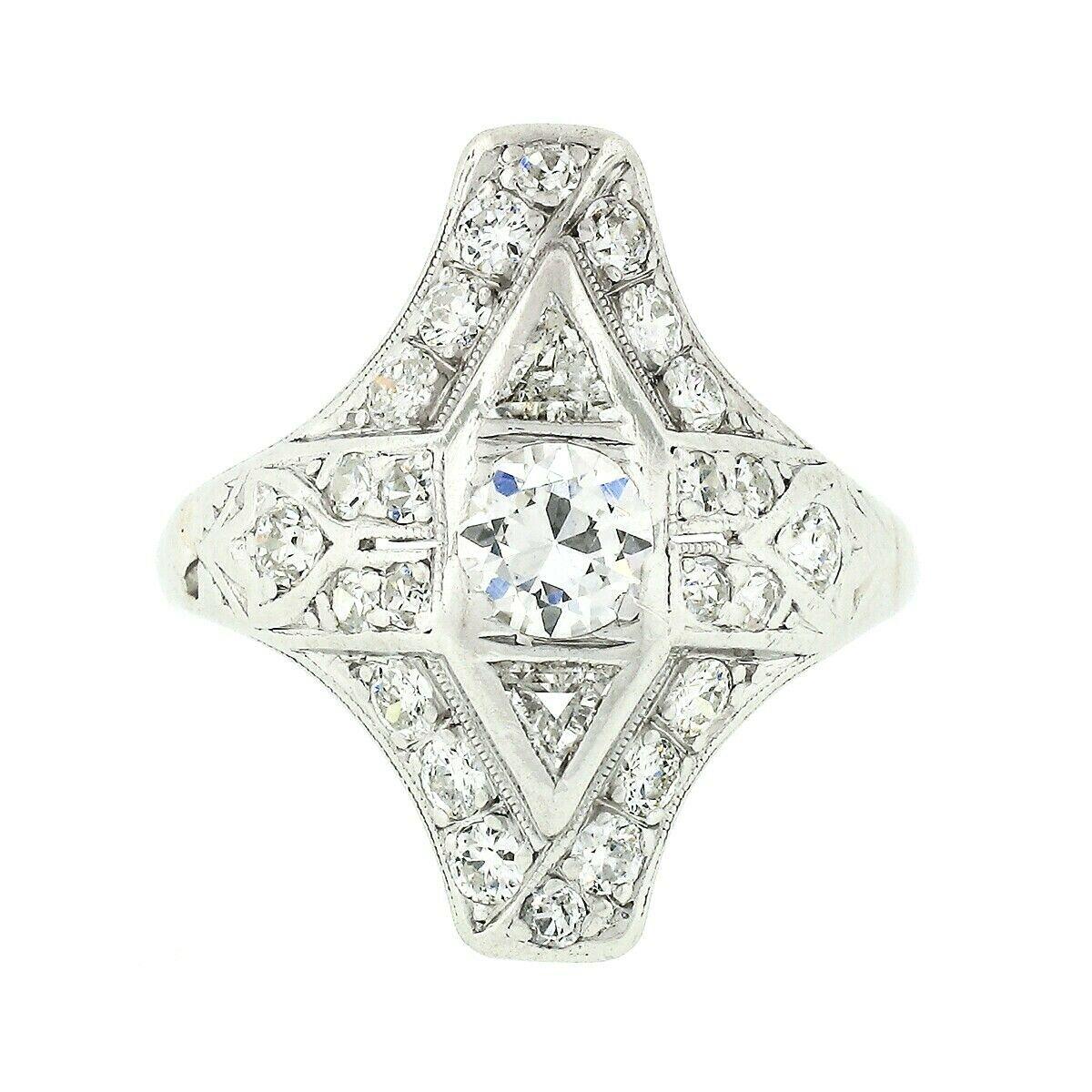 Antique Art Deco .900 Platinum Trillion and Old Cut Diamond Engagement ...