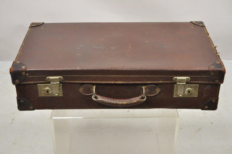Antique Art Deco Brown Leather English 25" Luggage Travel Suitcase For ...