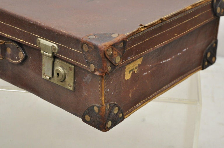Antique Art Deco Brown Leather English 25" Luggage Travel Suitcase For ...