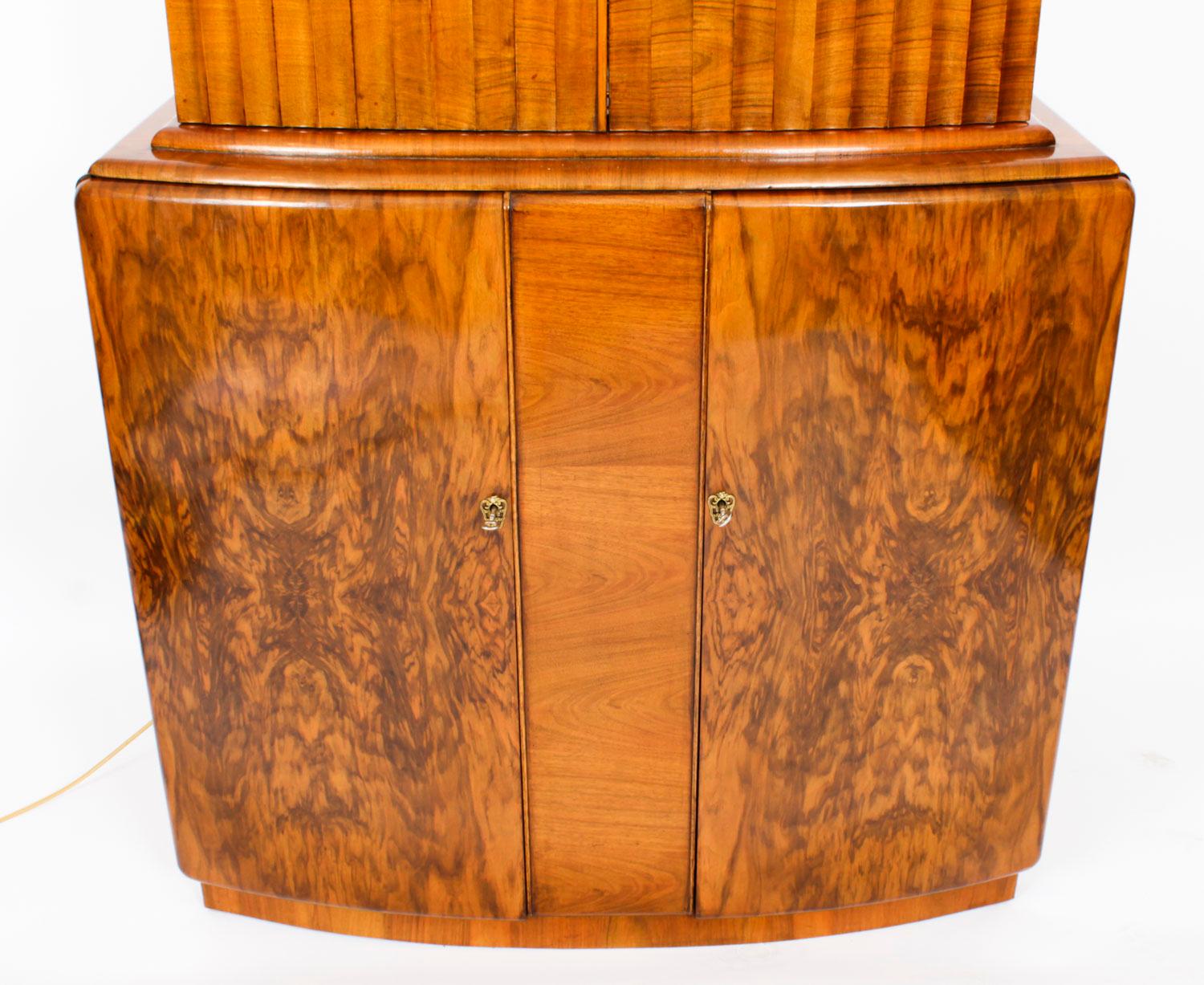 Antique Art Deco Burr Walnut Half Moon Cocktail Bar, 1920s at 1stDibs