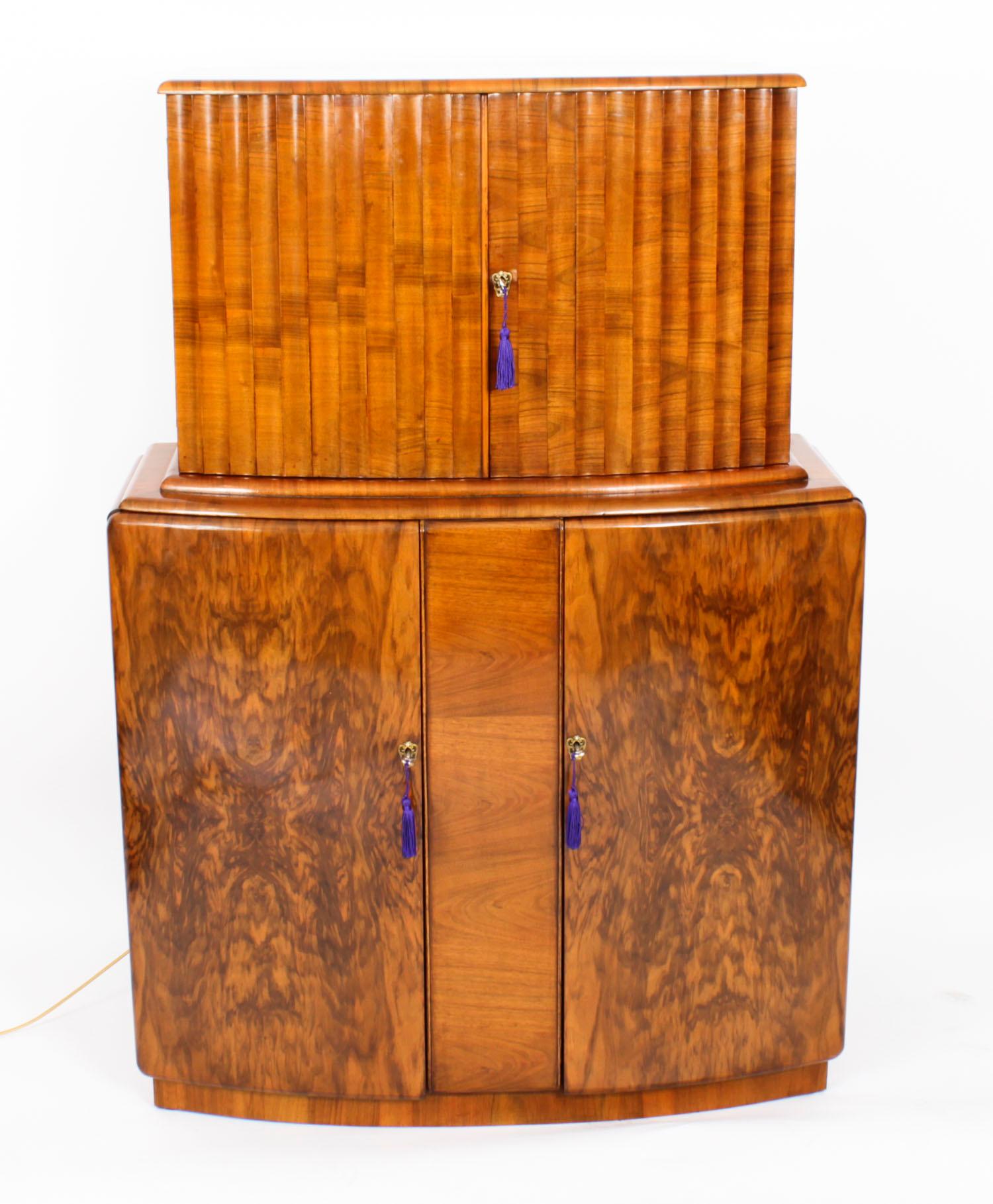 Antique Art Deco Burr Walnut Half Moon Cocktail Bar, 1920s at 1stDibs