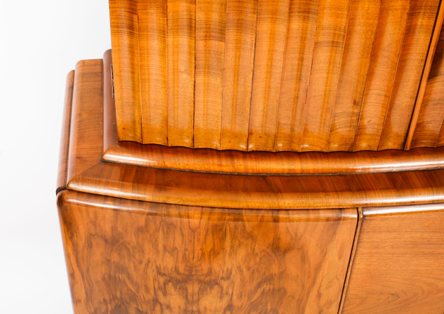 Antique Art Deco Burr Walnut Half Moon Cocktail Bar, 1920s at 1stDibs