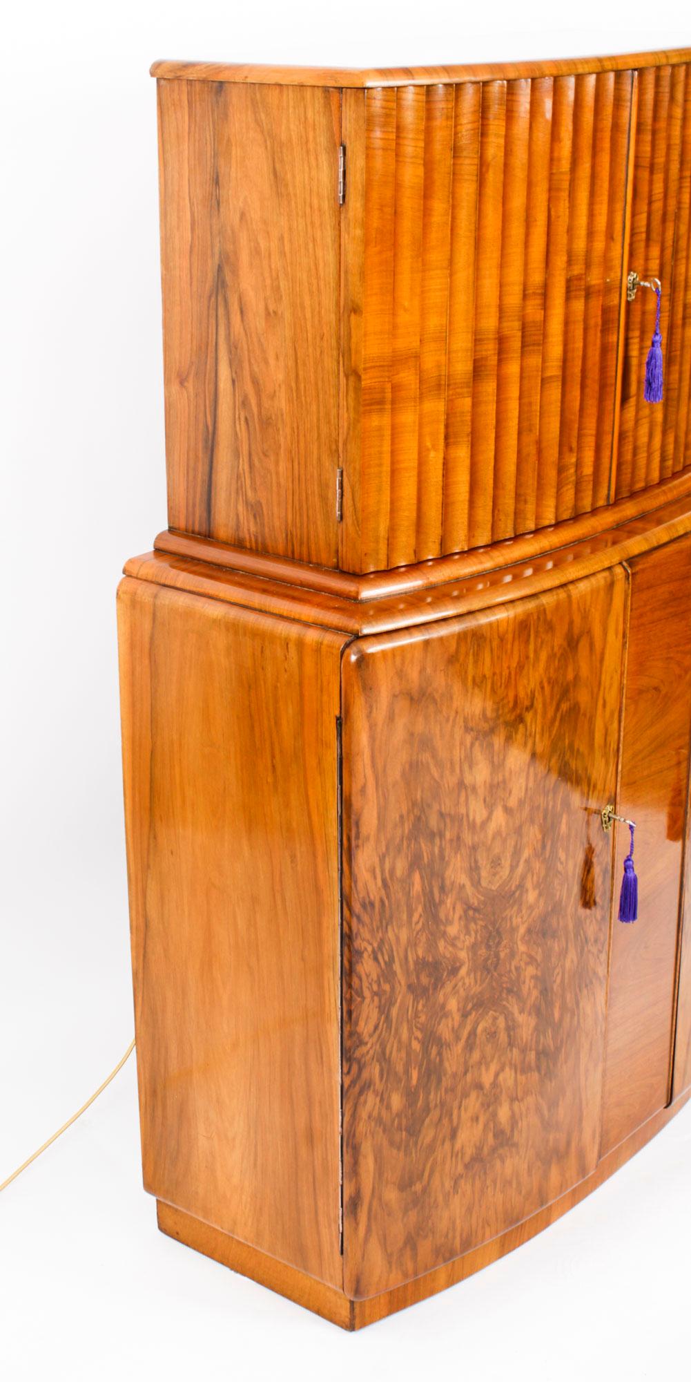Antique Art Deco Burr Walnut Half Moon Cocktail Bar, 1920s at 1stDibs